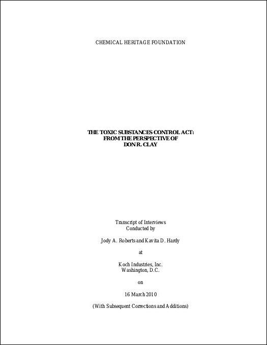 Oral history interview of the toxic substances control act from the ...