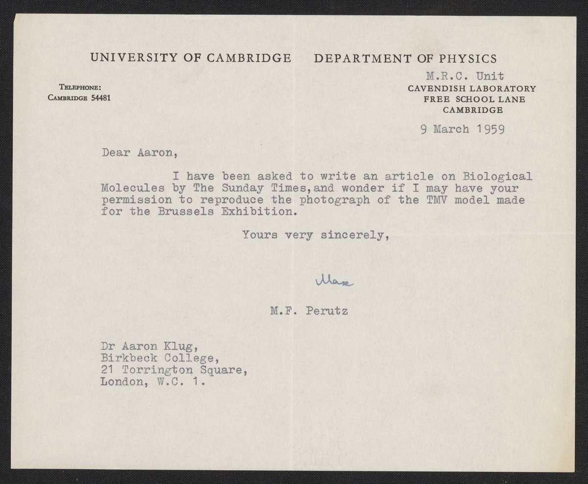 Letter from Max Perutz to Aaron Klug, March 9, 1959 - Science History ...