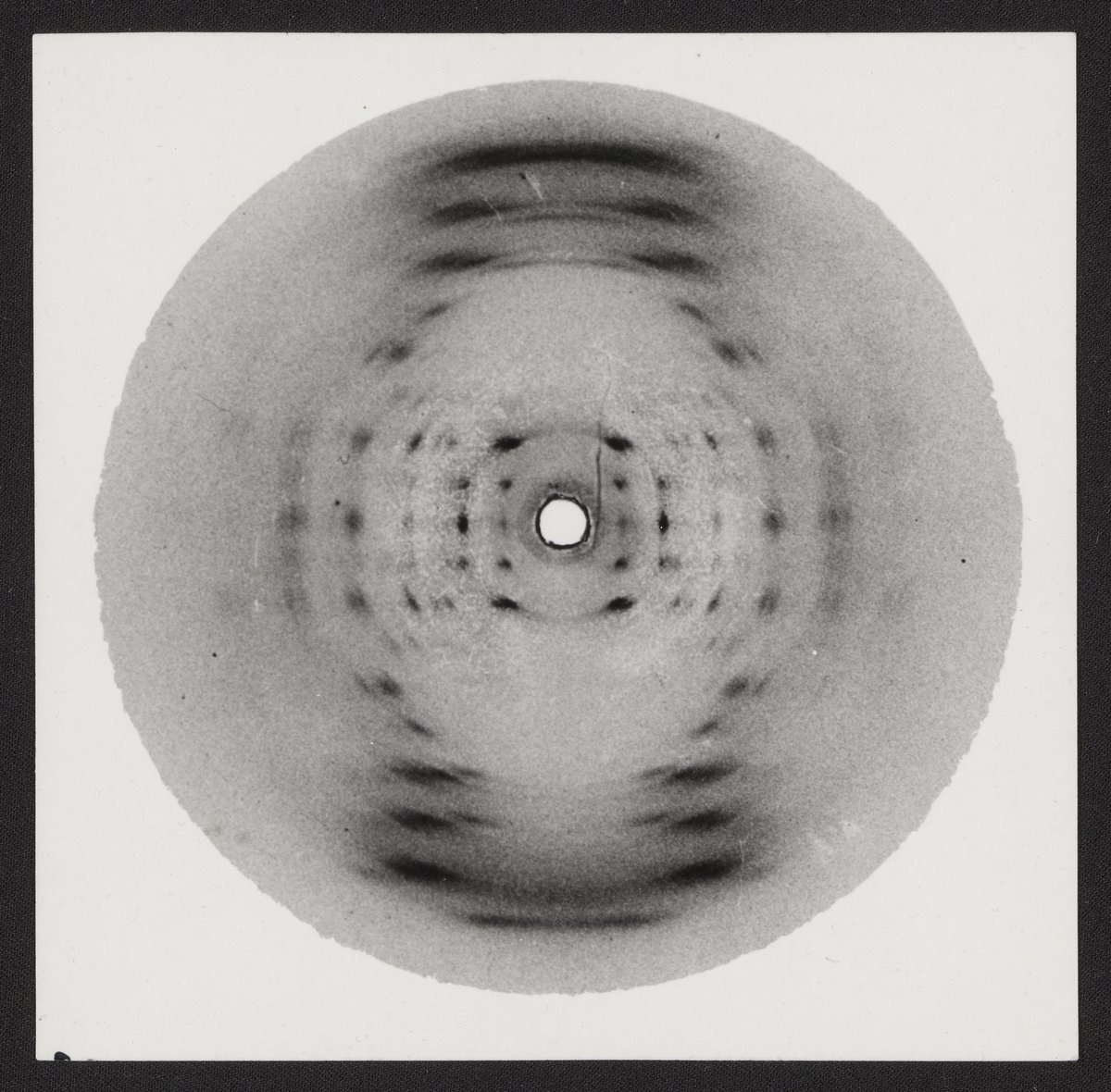 X-ray diffraction image of DNA in the "A" form, Annotated by Raymond ...