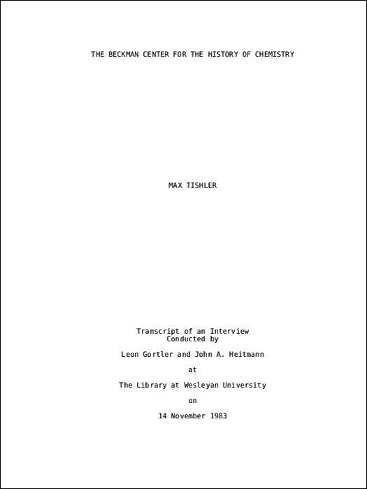 Oral history interview with Max Tishler - Science History Institute ...