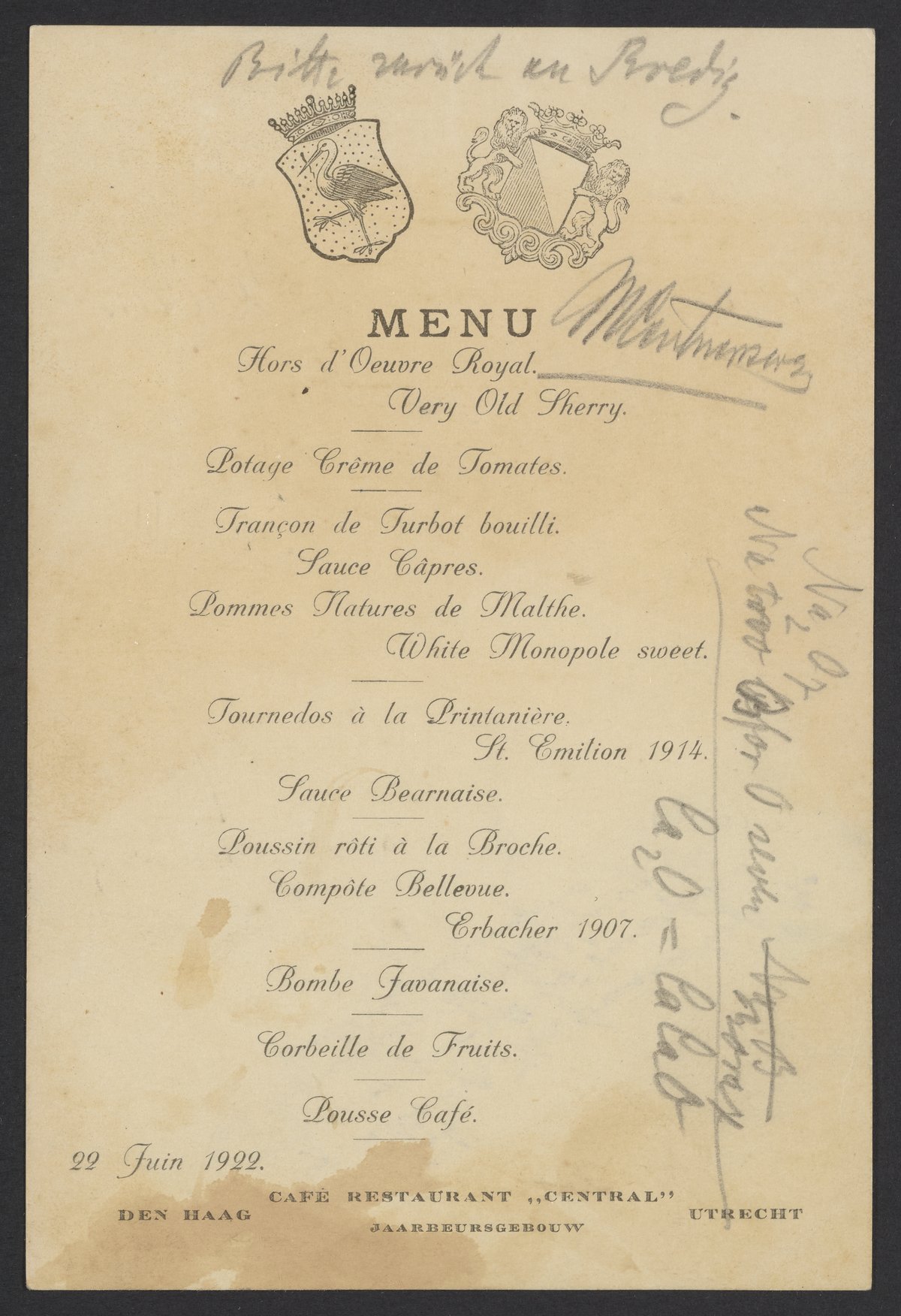 Autographed dinner menu from the International Reunion of Chemists at ...