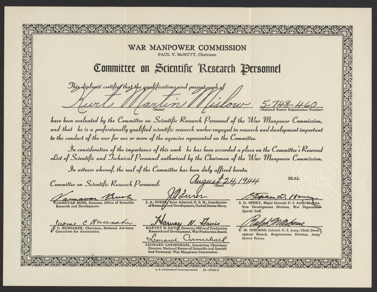 Kurt M. Mislow's War Manpower Commission diploma - Science History ...