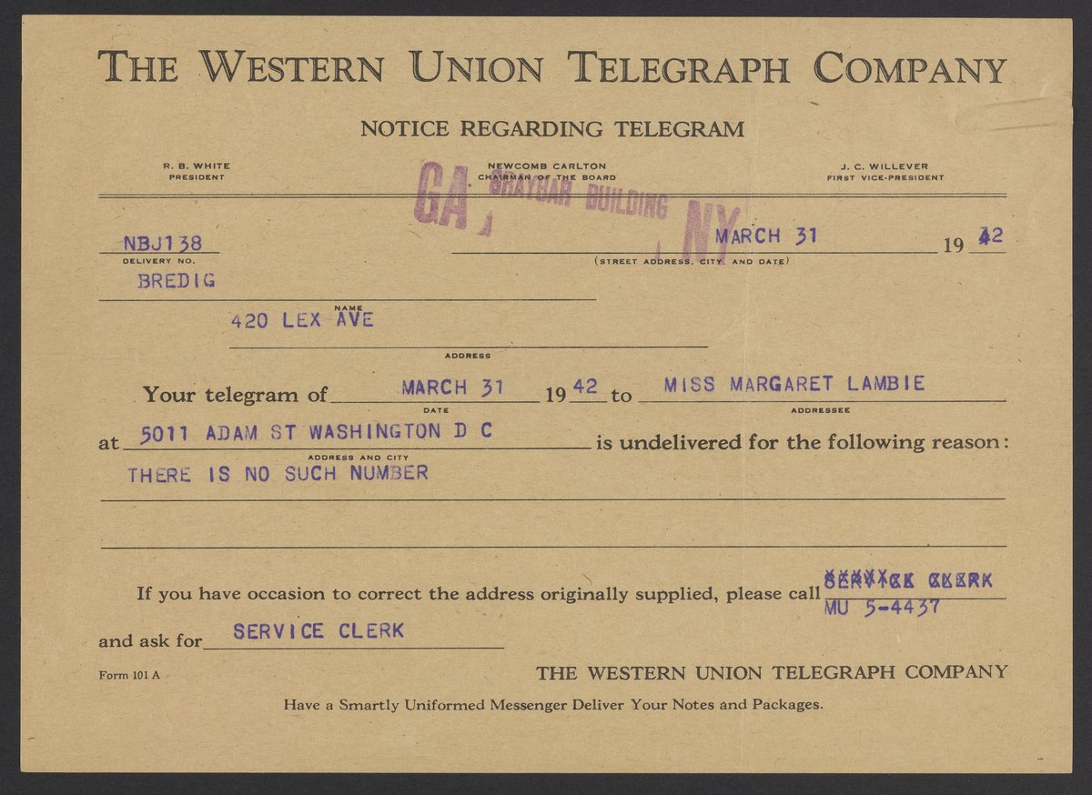 Telegram notice, March 31, 1942 - Science History Institute Digital ...