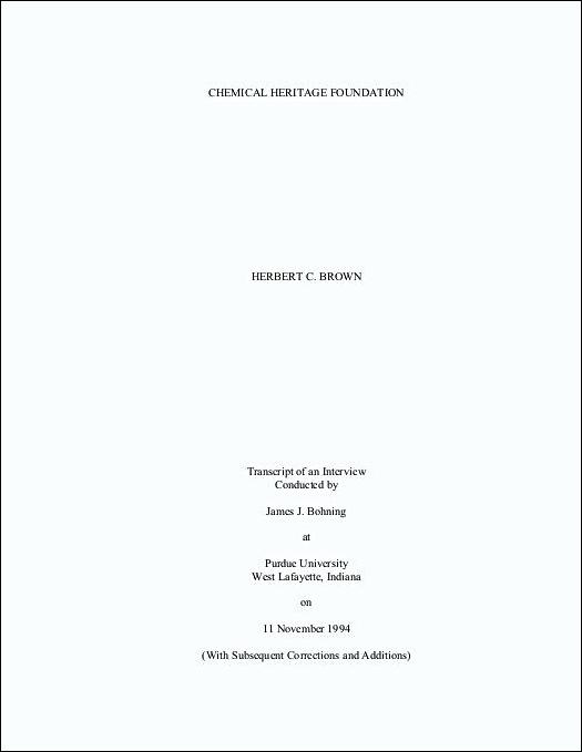 Oral history interview with Herbert C. Brown - Science History ...