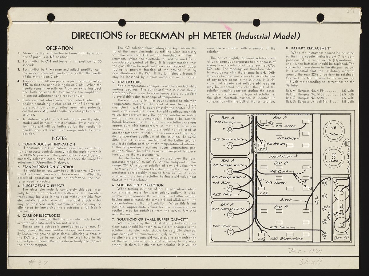 Directions for Beckman pH Meter (Industrial Model) - Science History ...