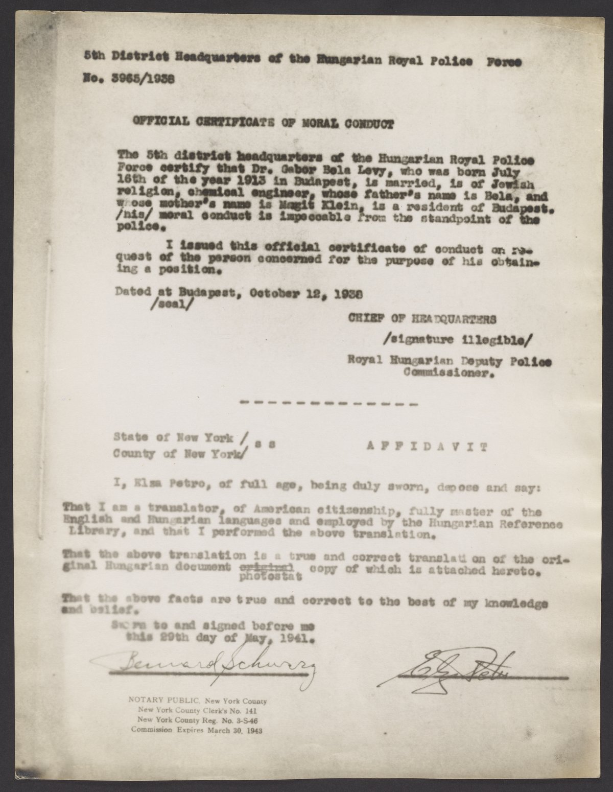 English translation of an Official Certificate of Moral Conduct issued ...