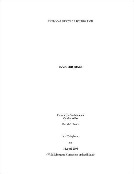 Oral history interview with R. Victor Jones - Science History Institute ...