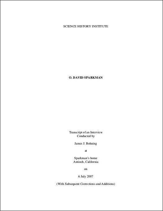 Oral history interview with O. David Sparkman - Science History ...