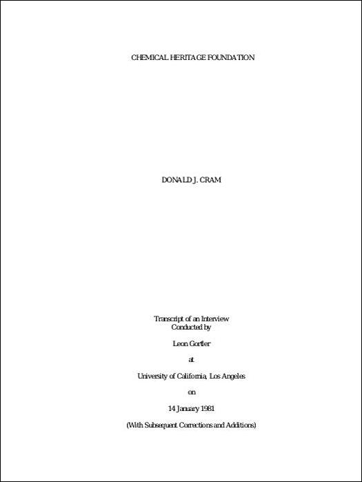 Oral history interview with Donald J. Cram - Science History Institute ...