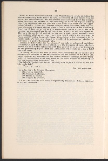 In the Matter of J. Robert Oppenheimer: Texts of Principal Documents ...