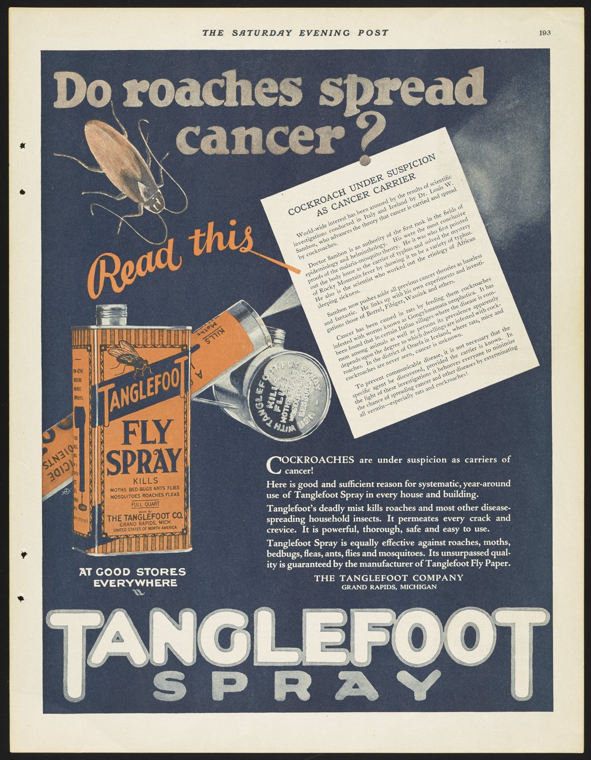 Do roaches spread cancer? Tanglefoot Spray - Science History Institute ...