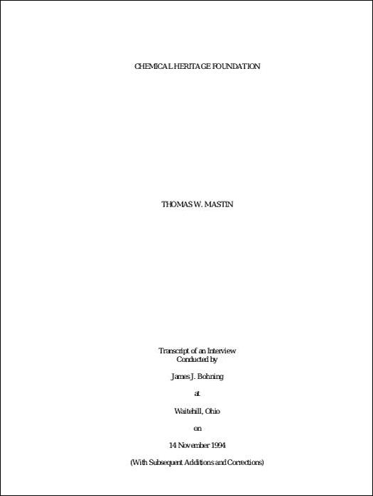 Oral history interview with Thomas W. Mastin - Science History ...