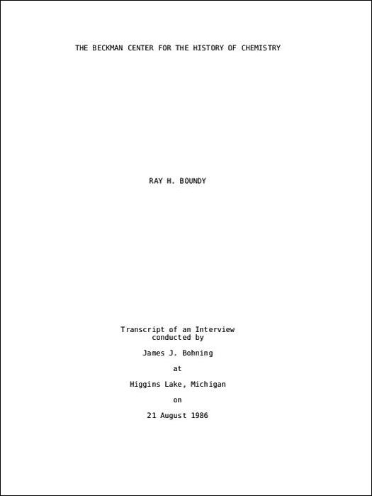 Oral history interview with Ray H. Boundy - Science History Institute ...