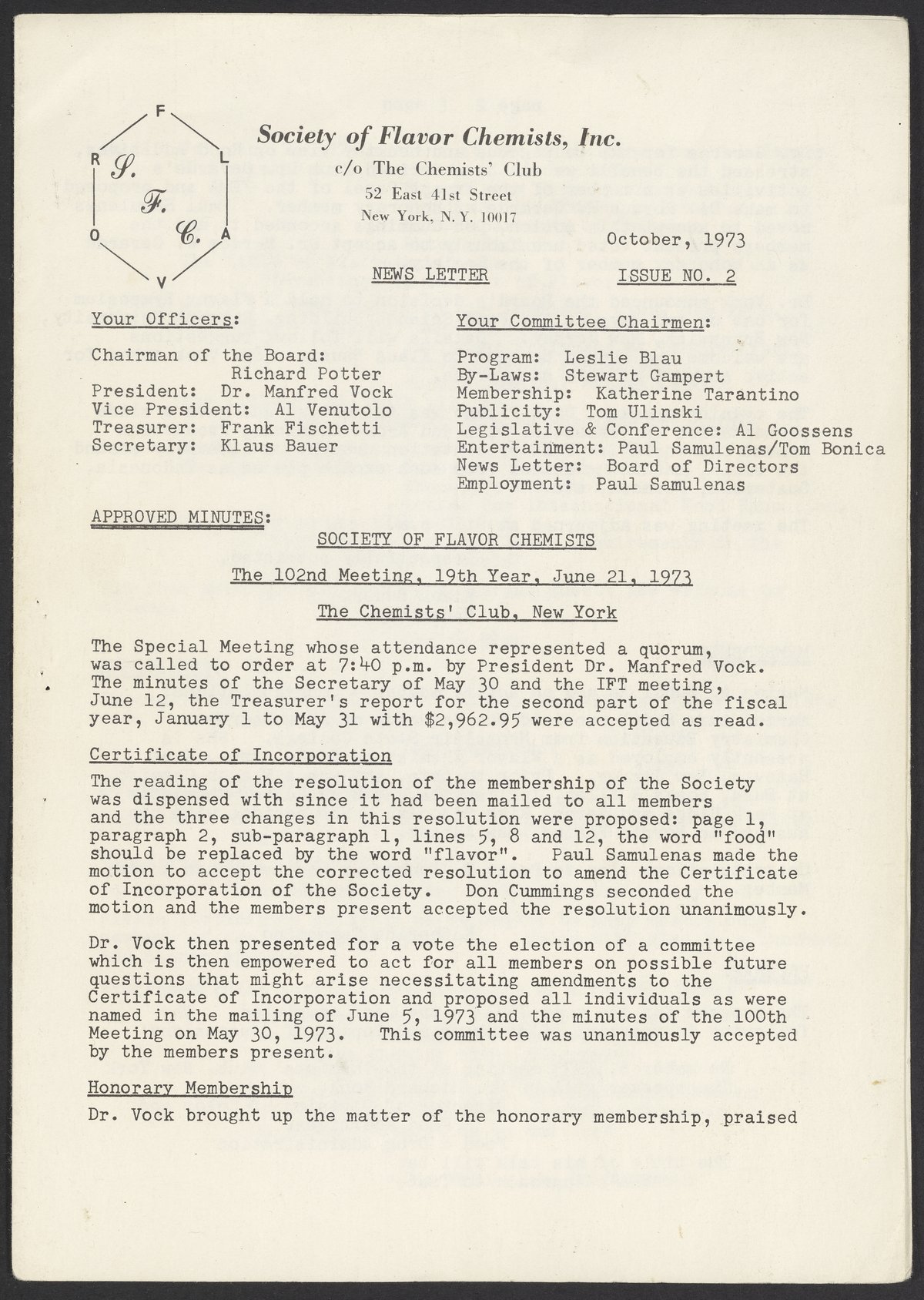 Society of Flavor Chemists newsletter, October 1973 - Science History ...