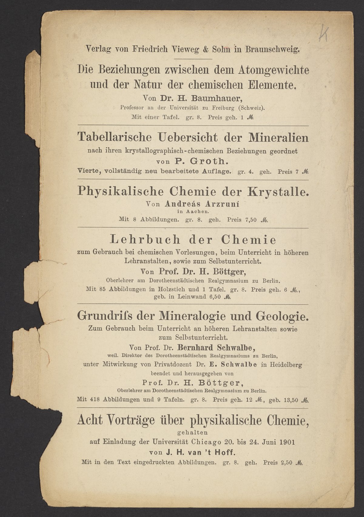 List of publications from Verlag von Friedrich Vieweg & Son - Science ...