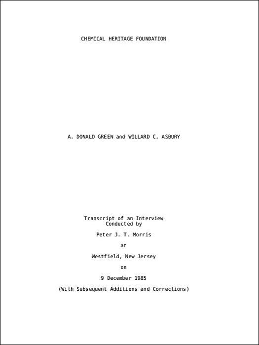 Oral history interview with Donald A. Green and Willard C. Asbury ...