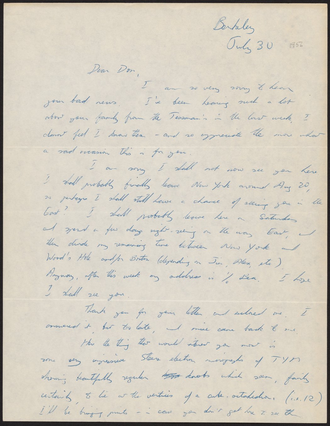 Letter from Rosalind Franklin to Donald Caspar, July 30, 1956 - Science ...