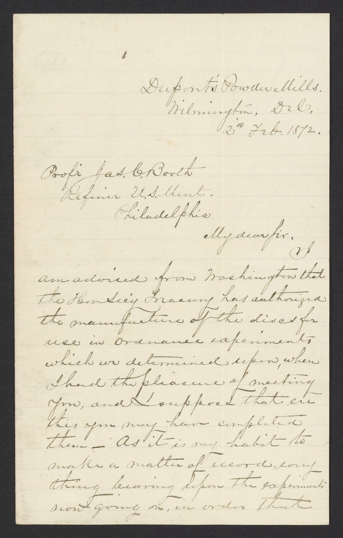 Letter from Lieutenant Commander J. D. Marvin to James Curtis Booth ...