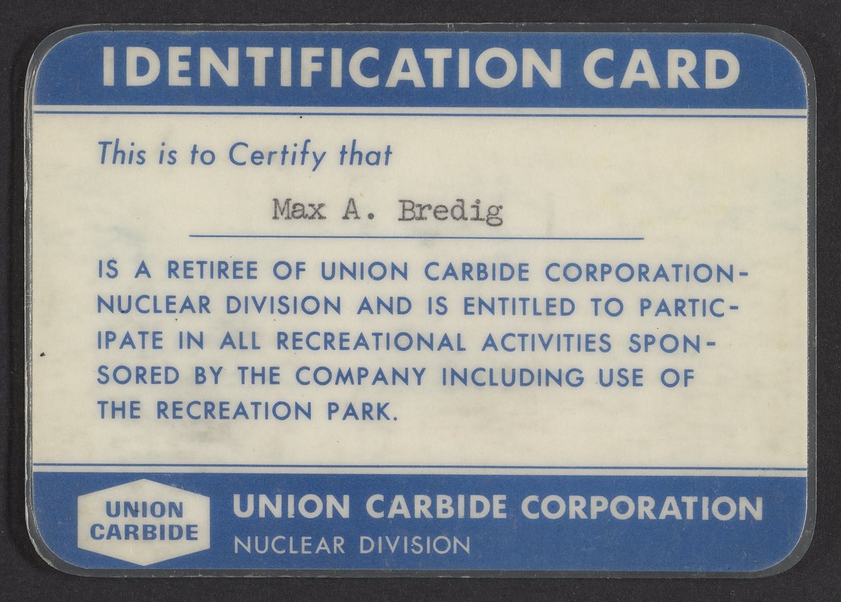 Max Bredig's Union Carbide I.D. card - Science History Institute ...