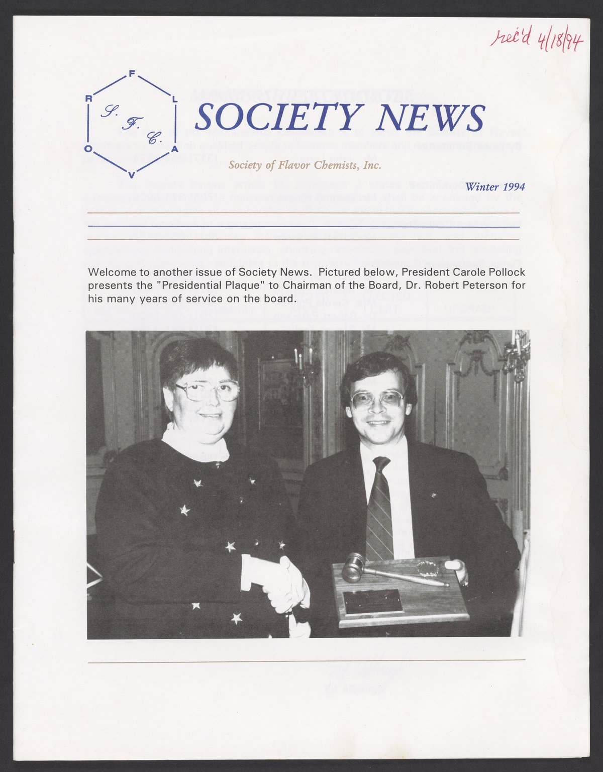 Society News, Winter 1994 - Science History Institute Digital Collections