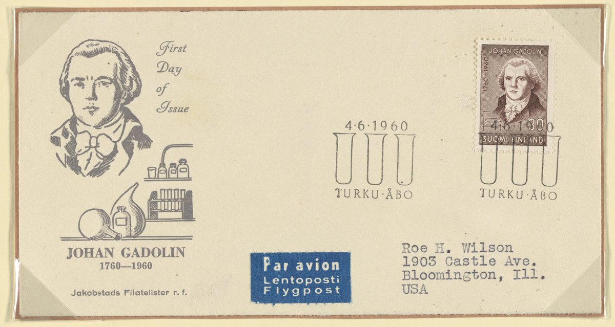 First Day Cover commemorating the 200th birthday of Johan Gadolin ...