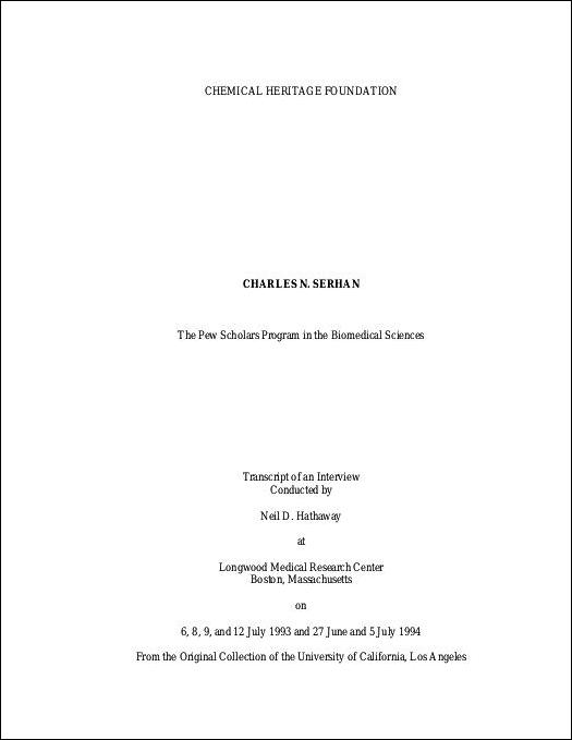 Oral history interview with Charles N. Serhan - Science History ...