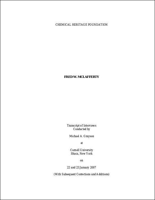 Oral history interview with Fred W. McLafferty - Science History ...