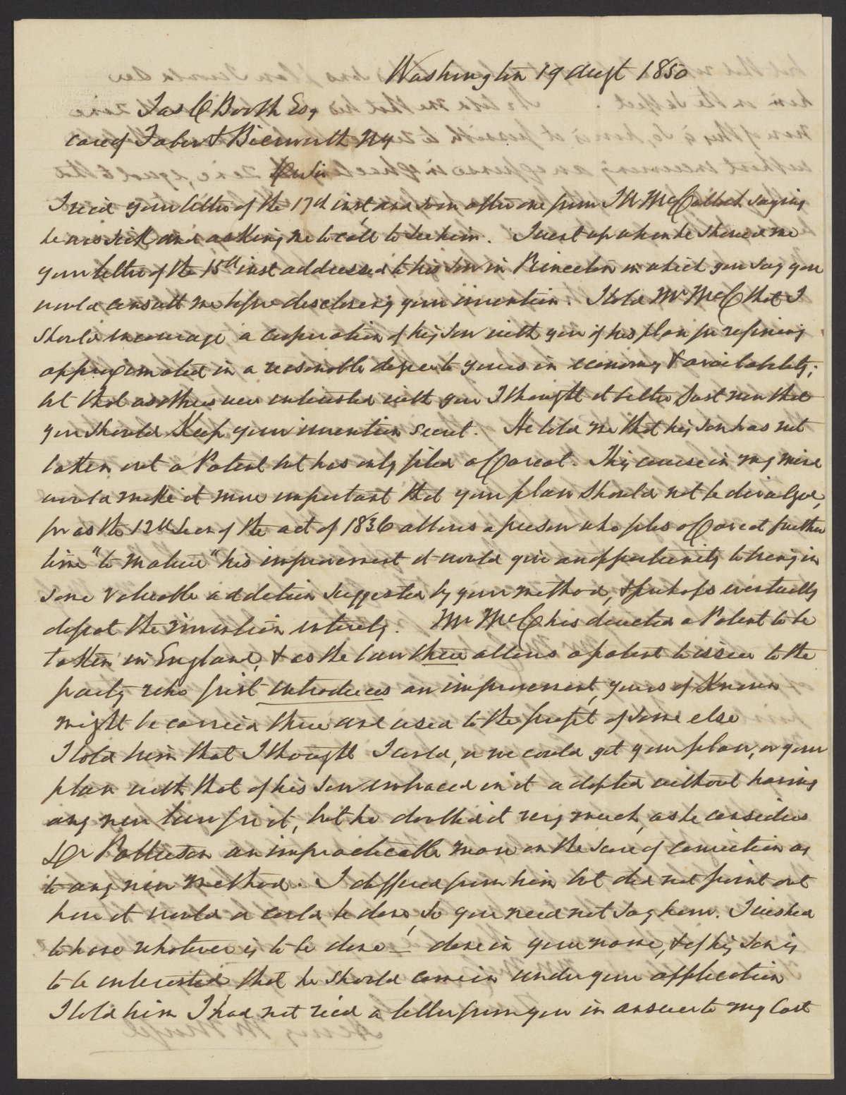 Letter from Henry M. Morfit to James Curtis Booth, August 19, 1850 ...