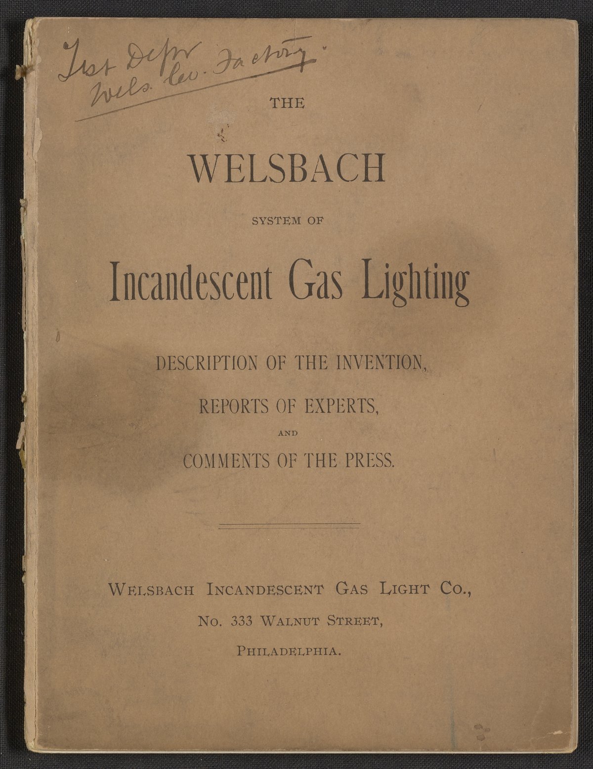 Welsbach System of Incandescent Gas Lighting Catalog - Science History ...