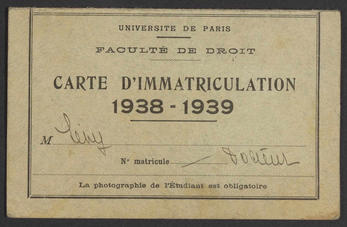 Albert B. Levy's University of Paris faculty identification card ...