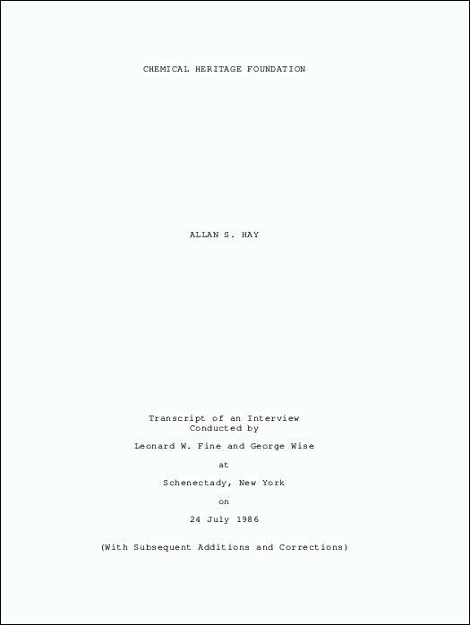 Oral history interview with Allan S. Hay - Science History Institute ...