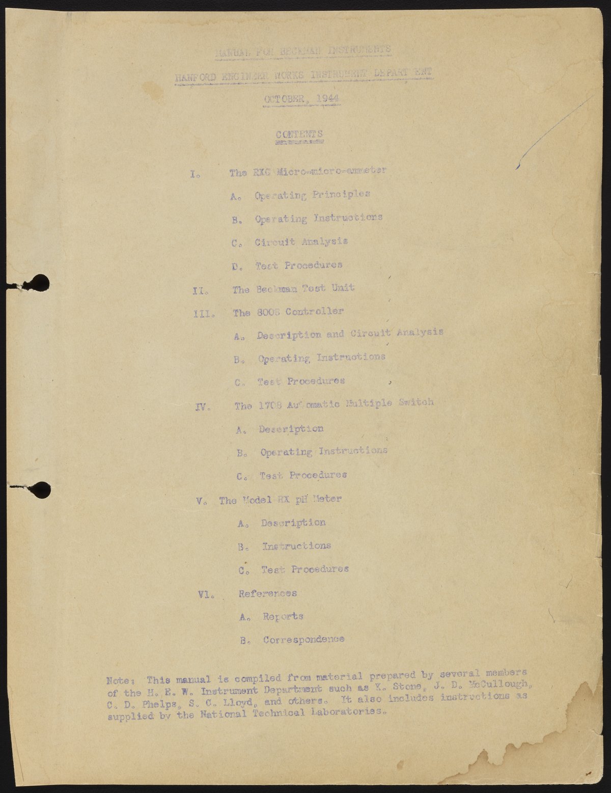 Hanford Engineer Works Manual for Beckman Instruments equipment ...