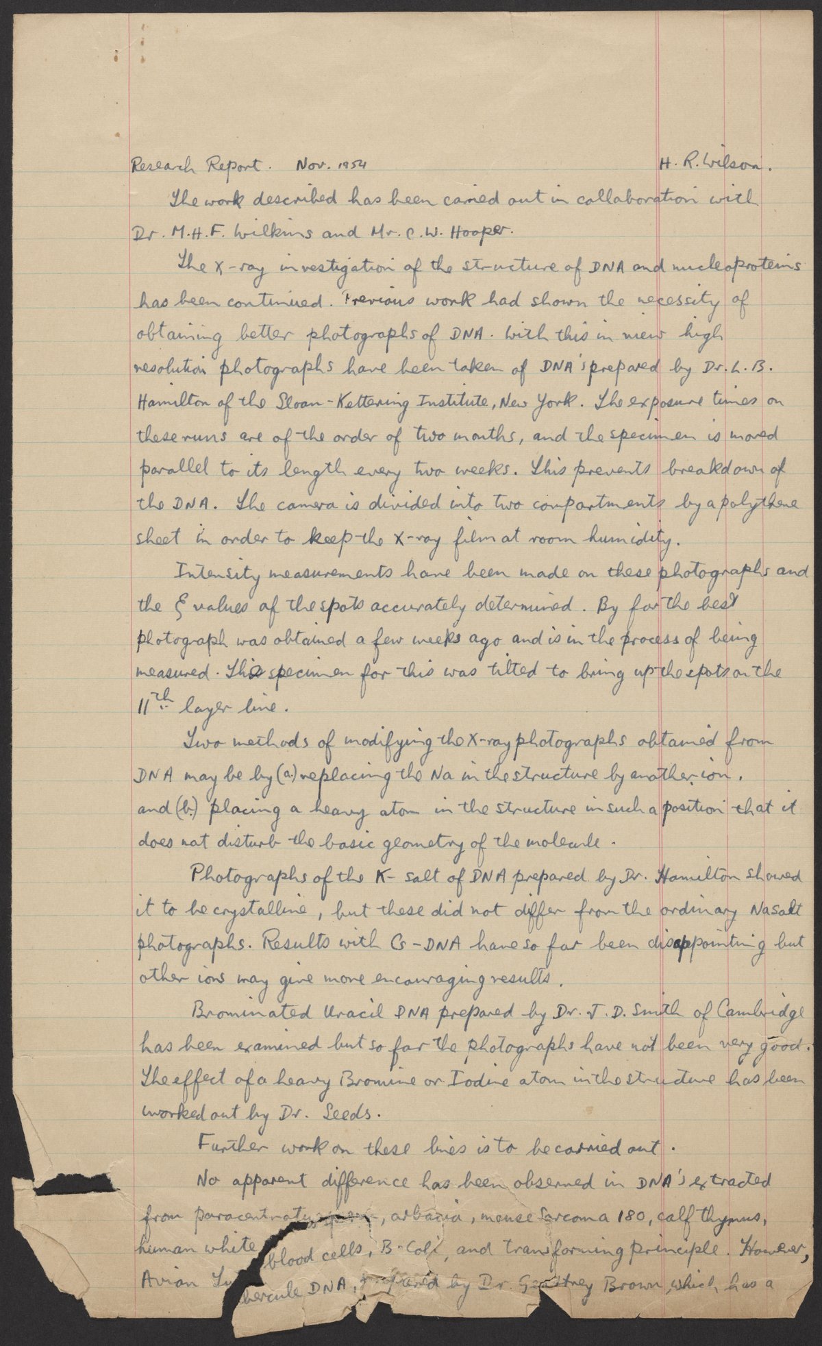 Research report written by Herbert Wilson, November 1954 - Science ...