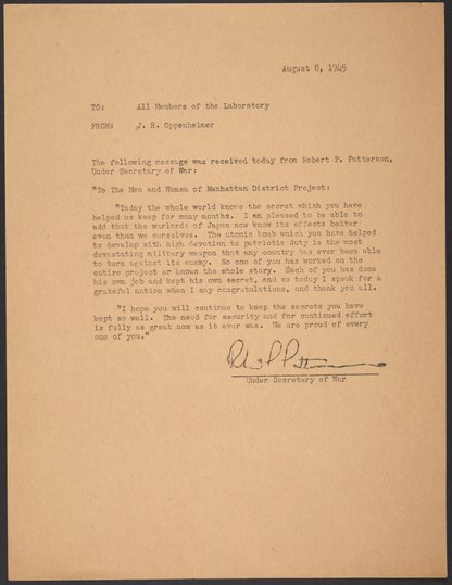 Dr. J. R.Oppenheimer's Speech of Acceptance for Scroll Presented to the ...