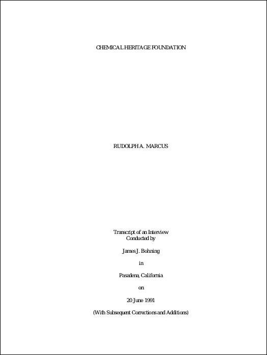 Oral history interview with Rudolph A. Marcus - Science History ...