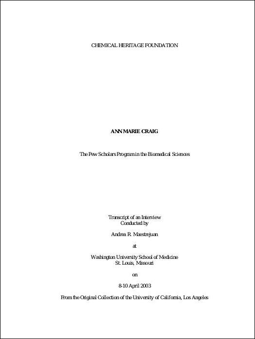 Oral history interview with Ann Marie Craig - Science History Institute ...