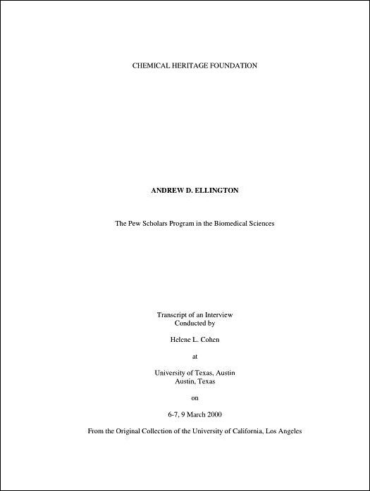 Oral history interview with Andrew D. Ellington - Science History ...