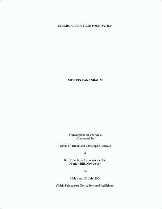 Oral history interview with Morris Tanenbaum - Science History ...