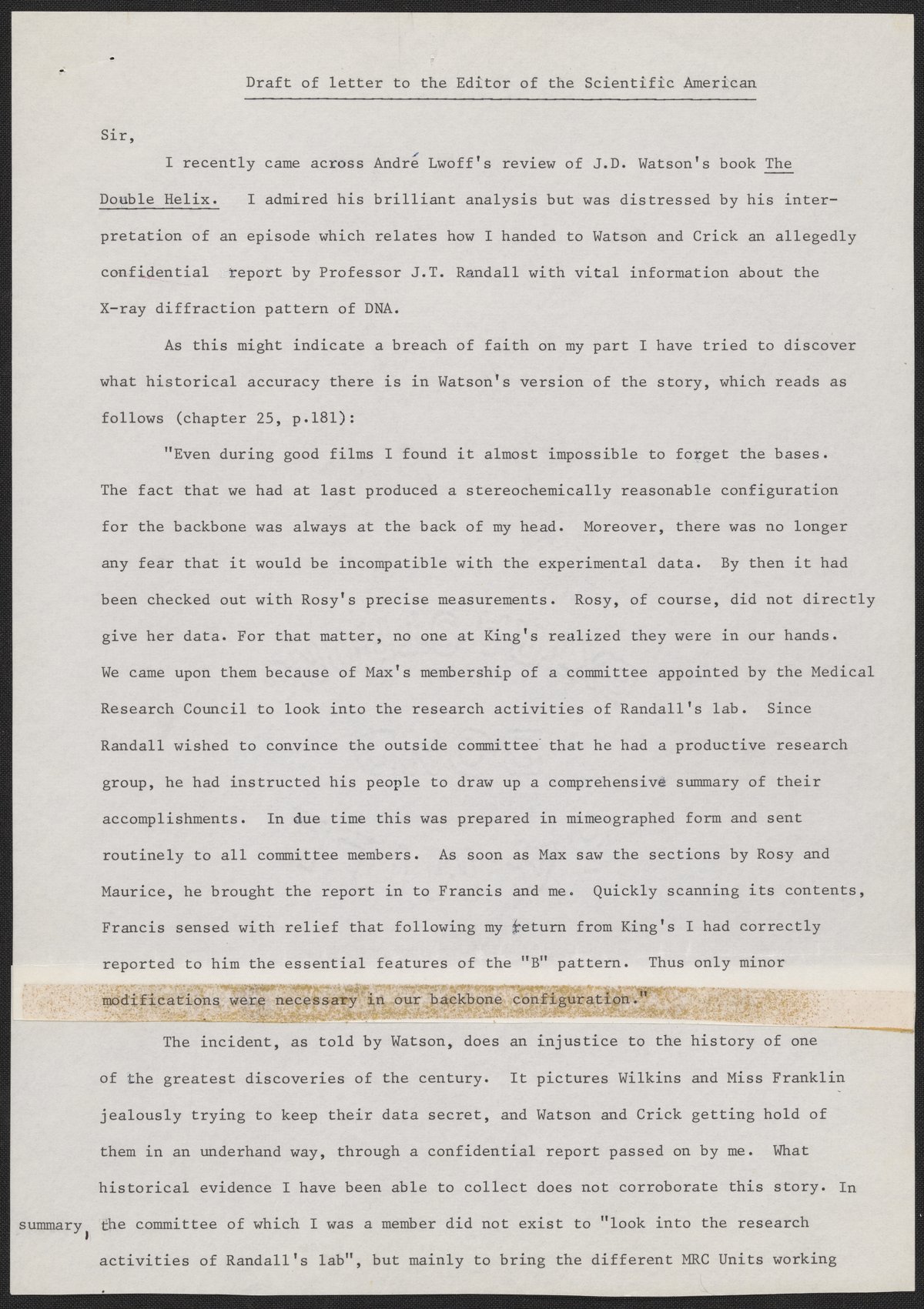 Drafts of a letter to the editor of the Scientific American, written by ...