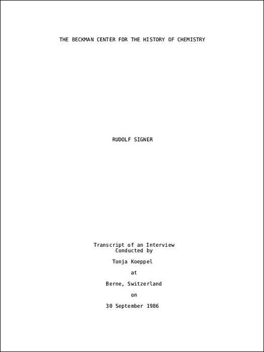 Oral history interview with Rudolf Signer - Science History Institute ...