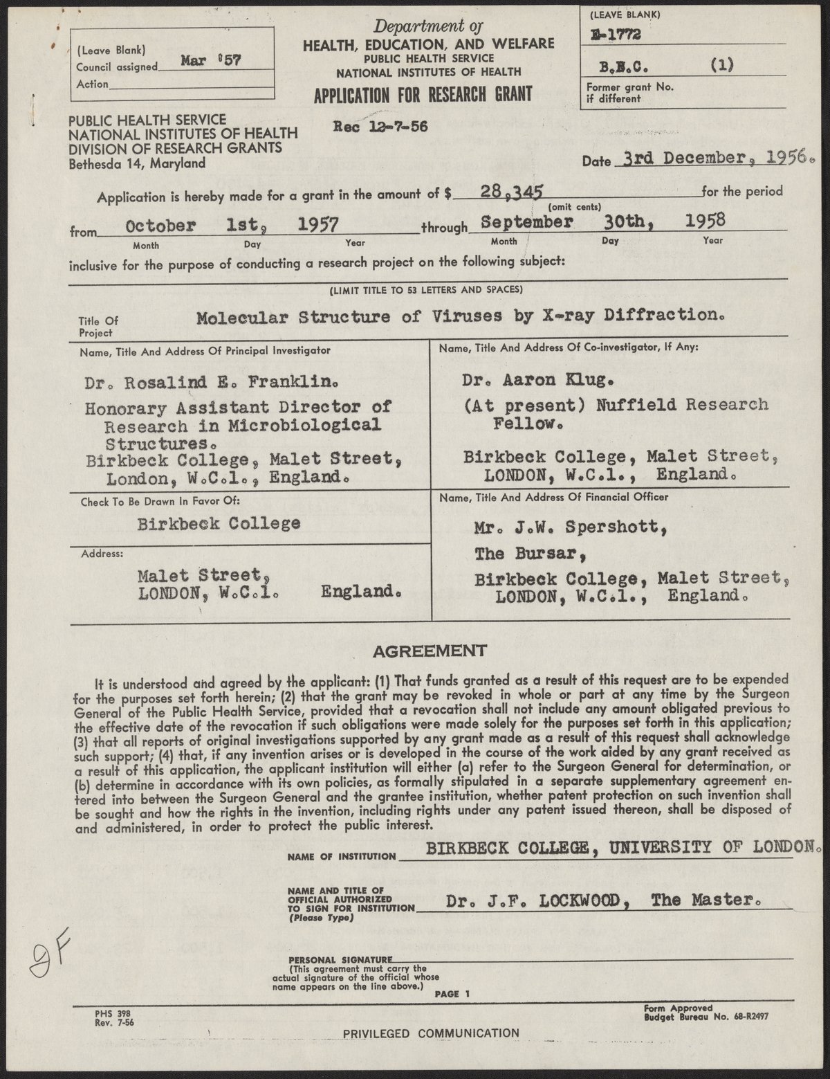 Grant application to the National Institutes of Health - Science ...