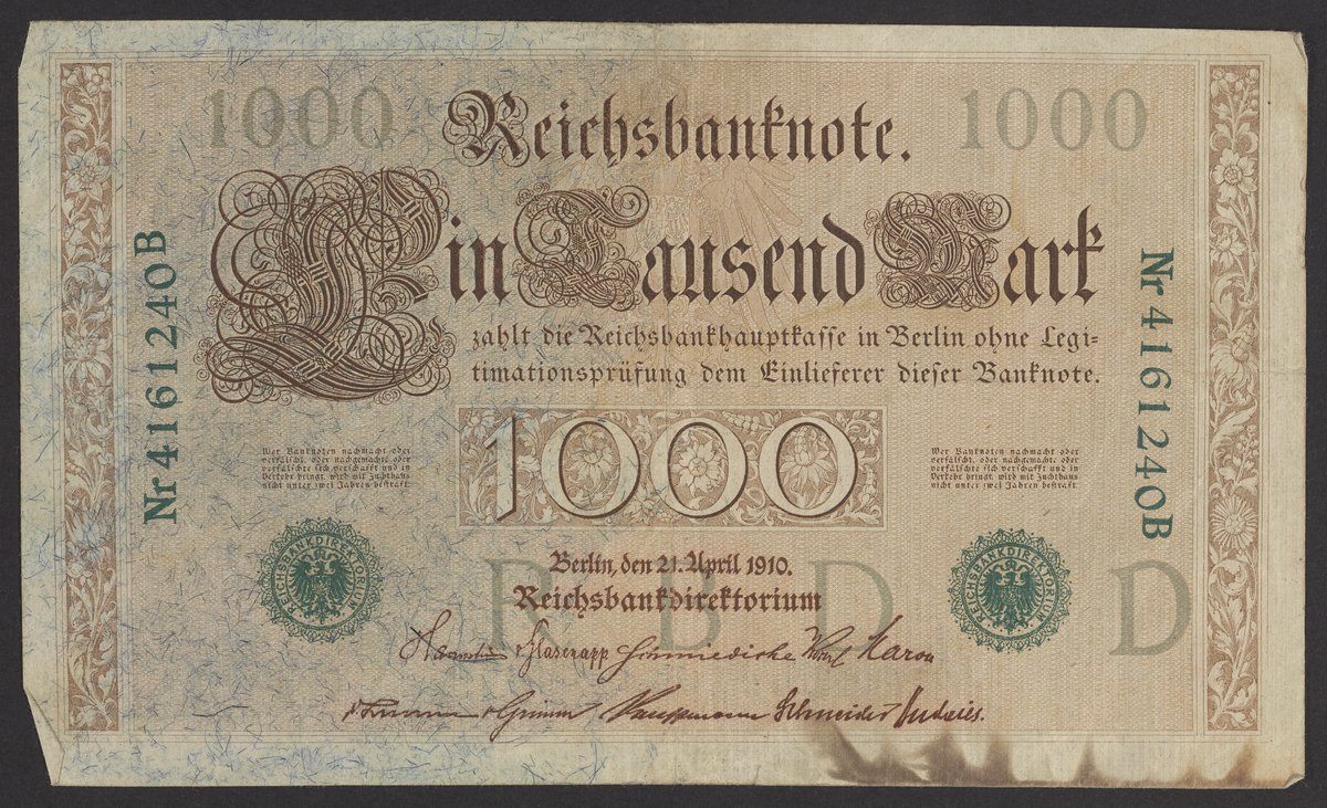 1,000 German mark note, green-sealed - Science History Institute ...