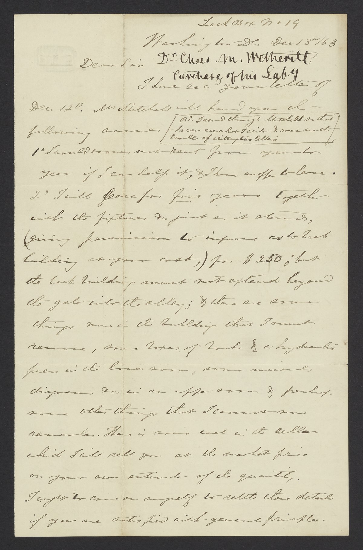 Letter from Dr. Charles M. Wetherill to James Curtis Booth, December 13 ...