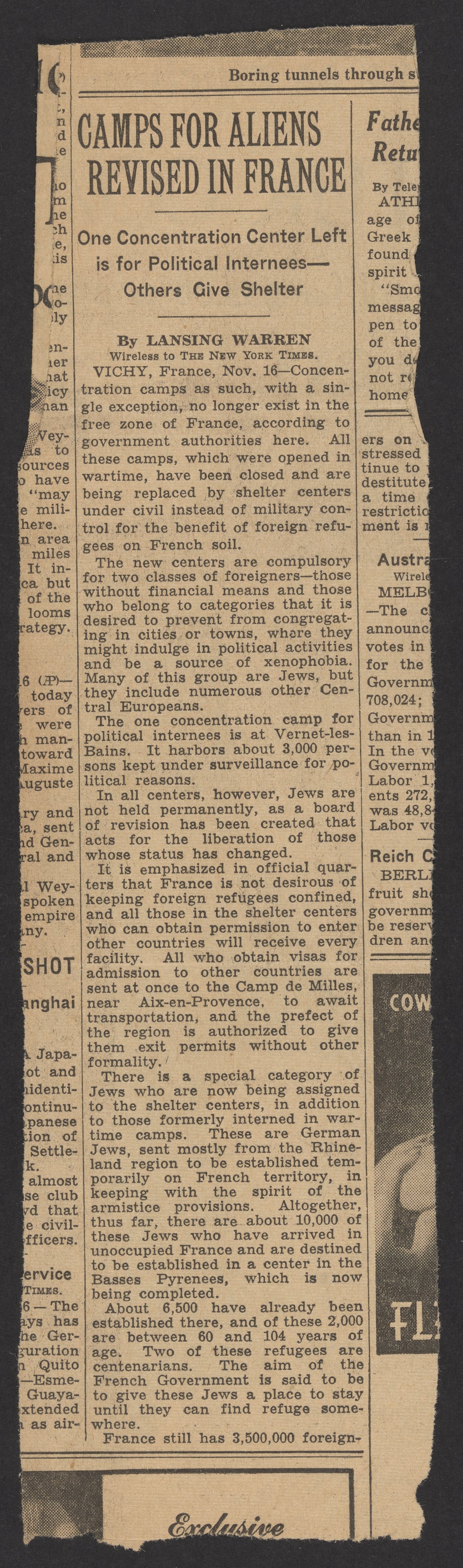 Camps for Aliens Revised in France; One Concentration Center Left is ...