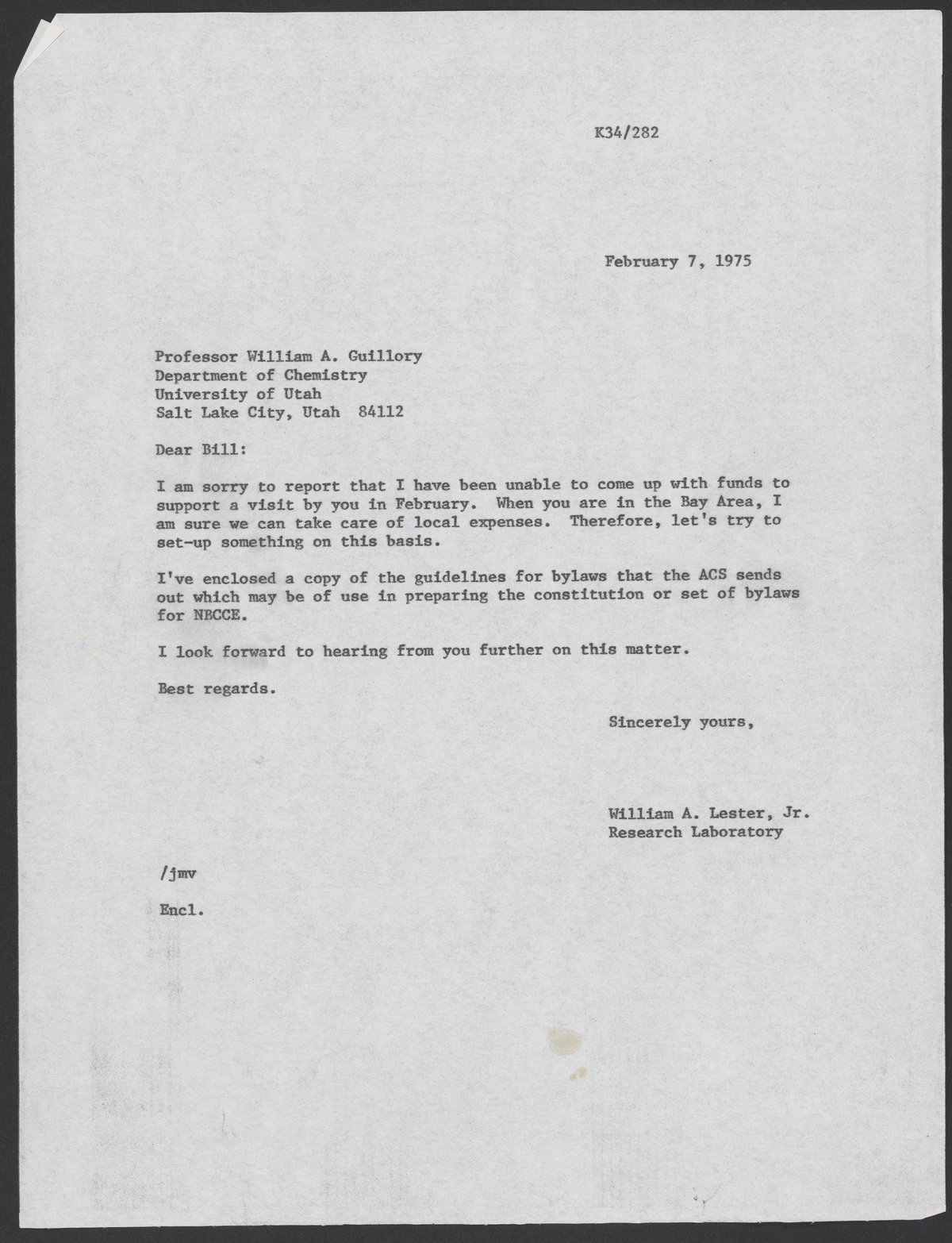 Letter from William A. Lester, Jr. to William A. Guillory, February 7 ...