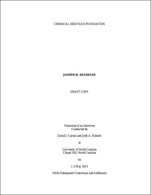 Oral history interview with Joseph M. DeSimone - Science History ...