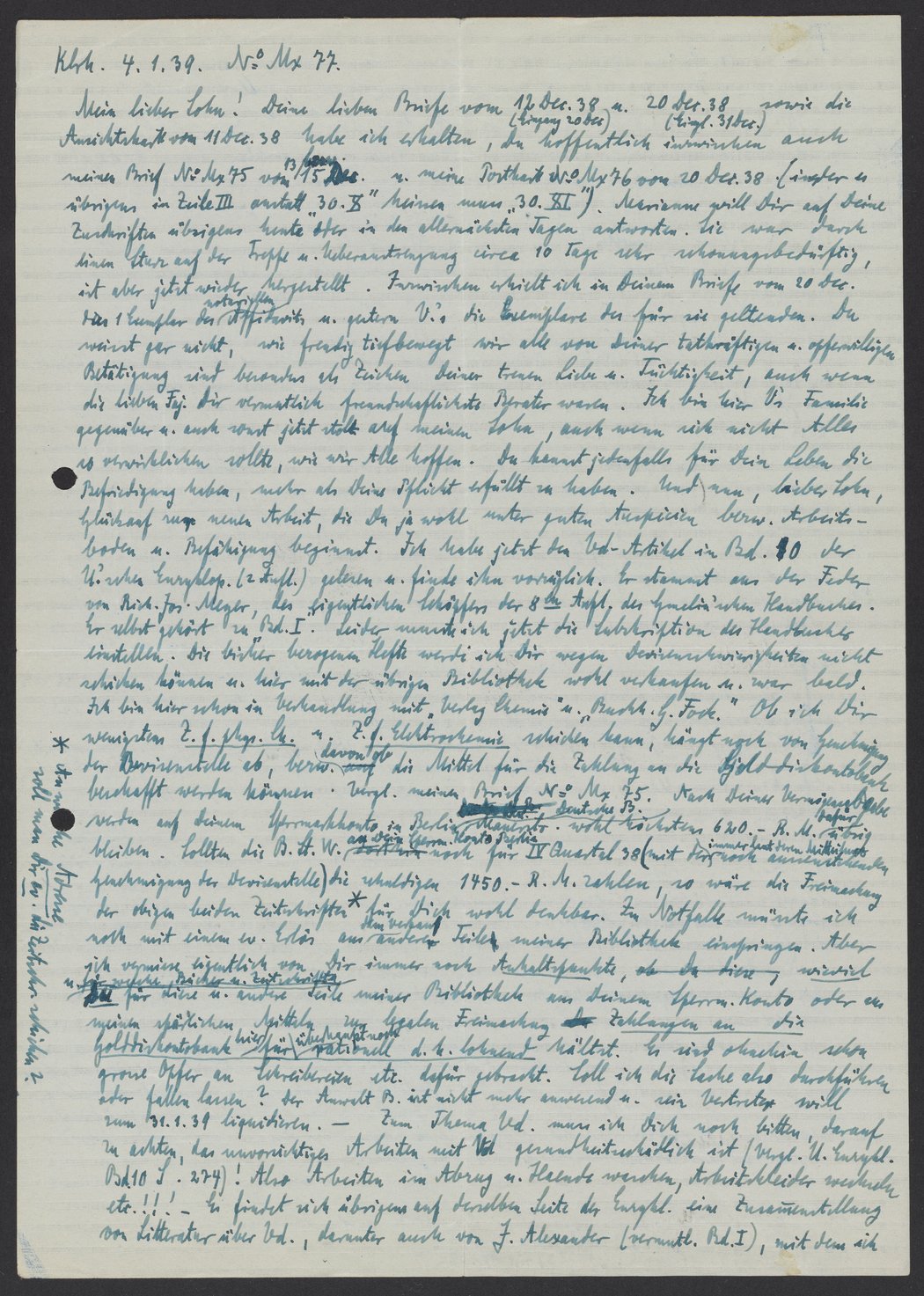Letter from Georg Bredig to Max Bredig, January 4, 1939 - Science ...