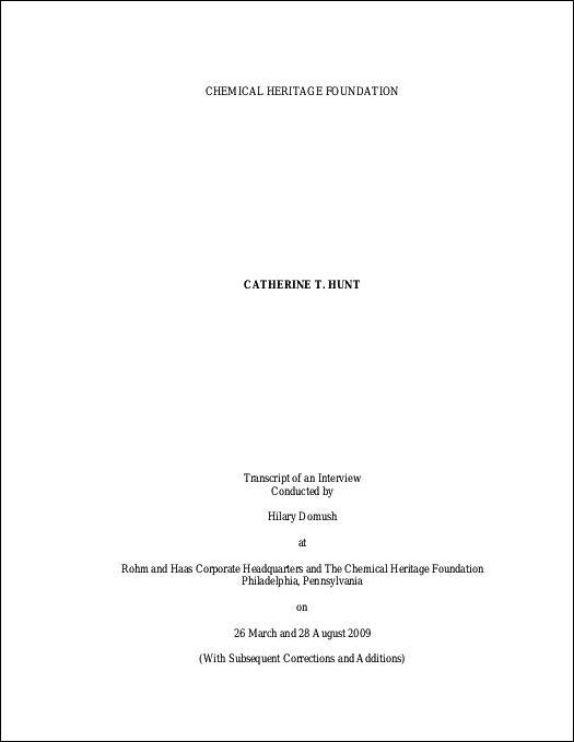 Oral history interview with Catherine T. Hunt - Science History ...