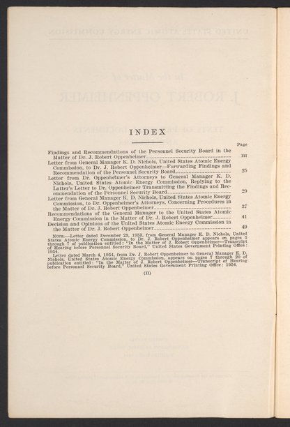 In the Matter of J. Robert Oppenheimer: Texts of Principal Documents ...