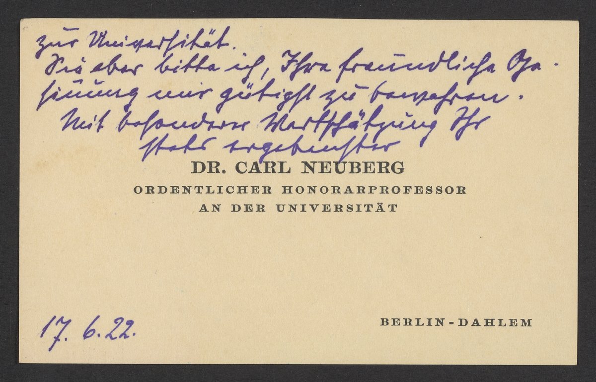 Carl Neuberg's personal calling card - Science History Institute ...